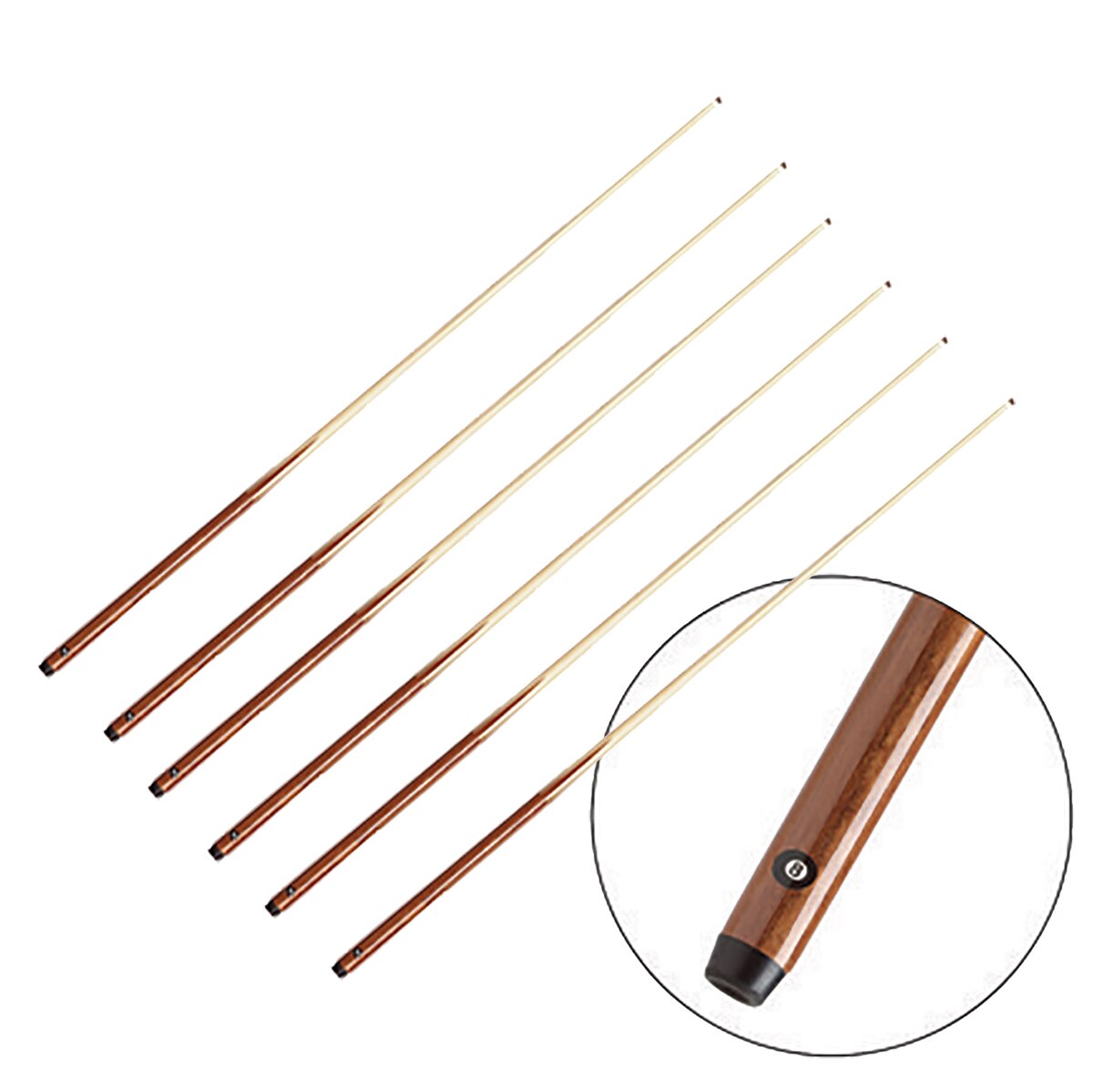 Set of 6 - 1 pc 8-Ball Logo Maple Cue Sticks | Game Room Guys